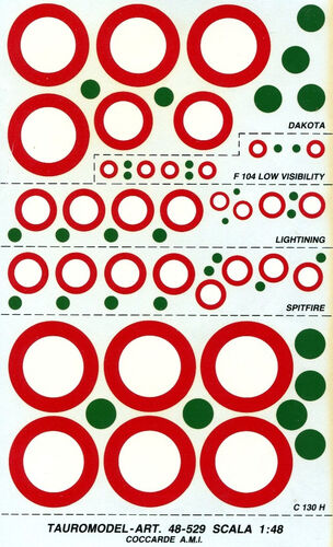 TAURO MODEL 48-529 C-47 / P-38 / C-130 H / F-104 Lo-Viz and Spitfire in AMI Service - Roundels