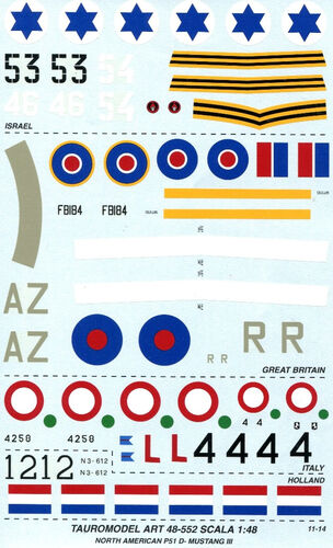 TAURO MODEL 48-552 North American P-51 D Mustang - RAF, IAF and AMI Insignia