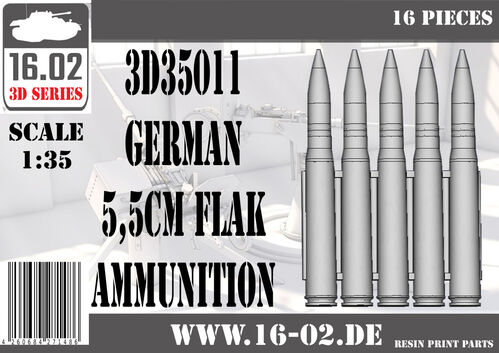 Custom scale 3D35011 German 5,5cm Flak Ammunition (16pcs)