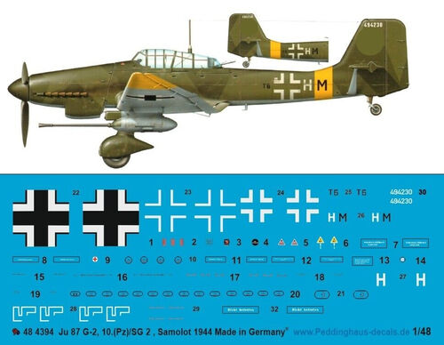 Peddinghaus-Decals 4394 Ju 87 G-2, 10.(Pz)/SD 2, Samolot 1944