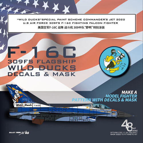 Galaxy-Model G48077 'Wild Ducks' Special Paint Scheme Commander's Jet 2022 U.S Air Force 309FS F-16C Fighting Falcon Fighter - Decals And Mask (For Kinetic 48102)