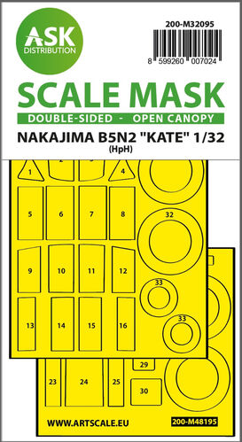 Art Scale Kit M32095 Nakajima B5N2 Kate Open Canopy - Double-Sided Express Mask (for Infinity kits)