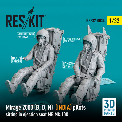 DISCONTINUED RES/KIT F32-0034 Mirage 2000 (B, D, N) (INDIA) Pilots Sitting In Ejection Seat MB Mk.10Q (2 pcs)