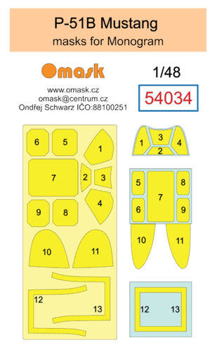 Omask 54034 North American P-51 B Mustang Masks (for Monogram kits)