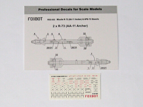 FOXBOT 32-022 Stencils For Missile R-73 (AA-11 Archer) And APU-73