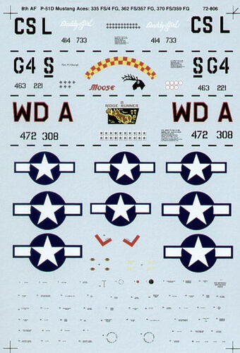 Microscale 72806 North American P-51 D Mustang Aces - 8th Air Force (3 schemes)