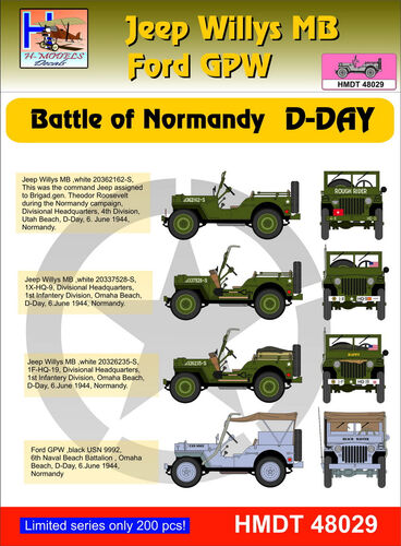 H-Model Decals T48029 Willys Jeep MB/Ford GPW: D-Day, Battle of Normandy