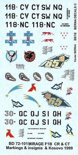 Berna Decals 72101 Dassault Mirage F.1 B / CR / CT Decals