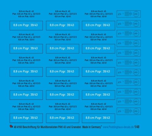 Peddinghaus-Decals 4160 Markings For 15 Ammo Boxes And 10 Grenades Of The Pak 43