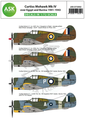 Art Scale Kit D72002 Curtiss Mohawk IV over Egypt and Burma 1941-1943
