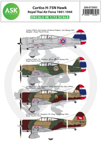 Art Scale Kit D72003 Curtiss H-75N Hawk Royal Thai Air Force 1941-1944