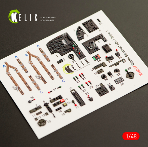 KELIK K48037 Bristol Beaufort Mk.1 type 1 interior 3D decals for ICM kit (1/48)