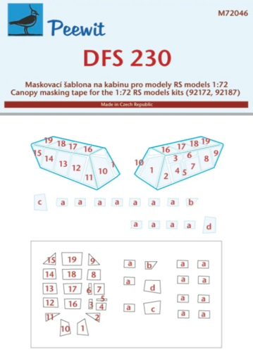 Peewit 72046 Canopy mask for DFS 230 RS models