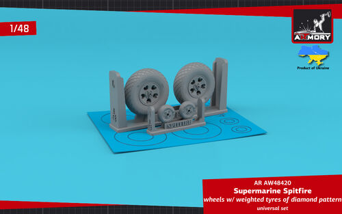 Armory Models Group AW48420 Supermarine Spitfire wheels w/ weighted tyres of diamond pattern & 5-spoke hubs