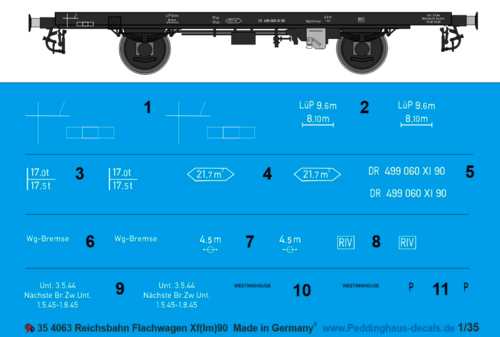 Peddinghaus-Decals 4063 Reichsbahn flat car Xf(lm)90