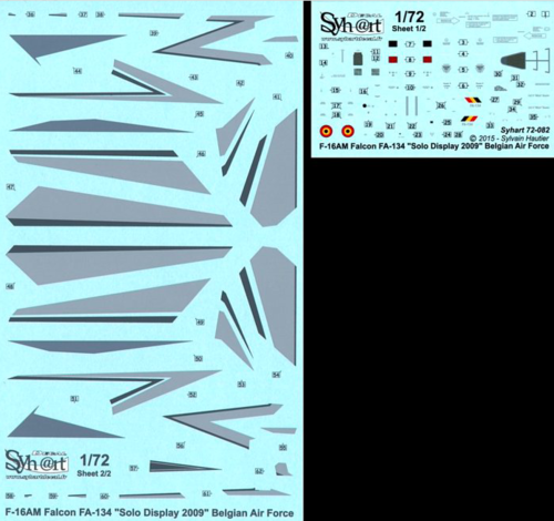 Syhart Decal 72-082 F-16AM Falcon FA-134 "Solo Display 2009" Belgian AF