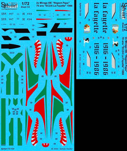 Syhart Decal 72-122 2x Mirage IIIE "Régent Papa" 70 Ans EC 2/4 "La Fayette" 1986