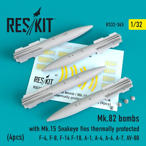 DISCONTINUED RES/KIT 32-0345-OLD Mk.82 bombs with Mk.15 Snakeye Fins thermally protected (4 pcs)(F-4, F-8, F-14 F-18, A-1, A-4, A-6, A-7, AV-8B)