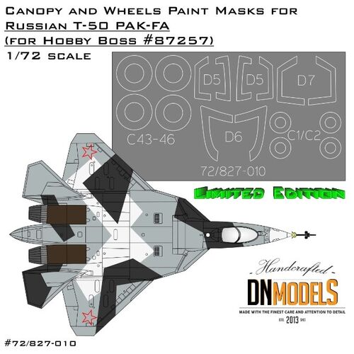 DN Models 72-827-010 PAK-FA T-50 Canopy And Wheels Paint Masks Limited Edition