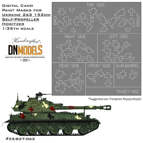 DN Models 35-827-062 Digital Camo Paint Masks For Ukraine 2s3 152mm Self-Propelled Howitzer