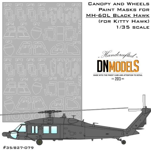 DN Models 35-827-079 MH-60L Black Hawk Helicopter Canopy And Wheels Paint Mask Set