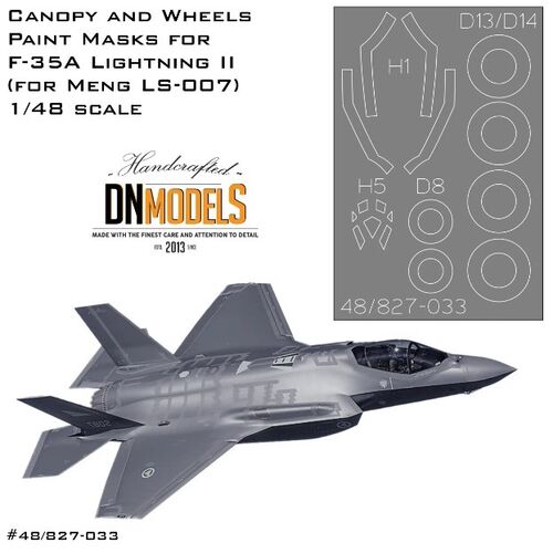 DN Models 48-827-033 Canopy And Wheels Paint Masks For F-35A Lightning II For Meng Model Kits