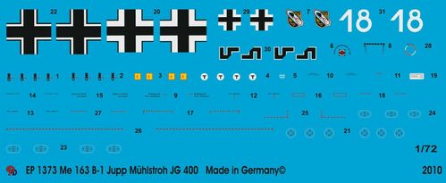 Peddinghaus-Decals 1373 Me 163 B-1 Jupp Mühlstroh JG 400