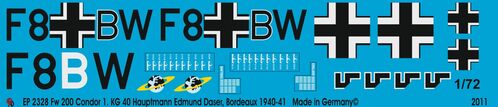 Peddinghaus-Decals 2328 Fw 200 Condor 1./KG 40 Hauptmann Edmund Daser, Bordeaux 1940-1941