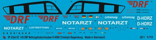 Peddinghaus-Decals 2366 EC 145 Rescue Helicopter Of The DRF D-HDRZ Chr. Regensburg