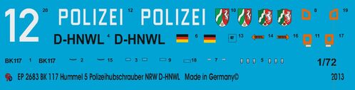 Peddinghaus-Decals 2683 BK 117 Hummel 5 Police Helicopter NRW