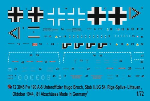 Peddinghaus-Decals 3045 FW 190 A-6 Unteroffizier Hugo Broch, Stab II/JG 54 Riga-Lithuania Oct. 1944, 81 Kills