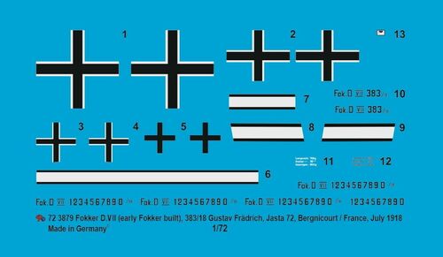 Peddinghaus-Decals 3879 Fokker D.VII (Early Fokker Built), 383/18 Gustav Frädrich, Jasta 72, Bergnicourt/France, July 1918