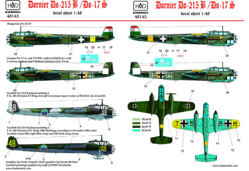 HAD Models 48146 Dornier Do-215 B-4 / Do-17S ( Hungarian, Swedish, German)