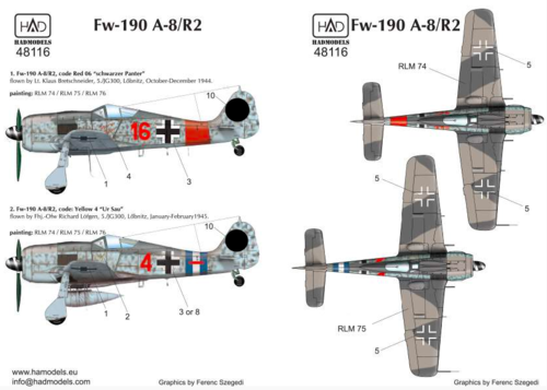 HAD Models 48116 Fw-190 A-8 / R2 red 4 Ur Sau; Red16 Schwarzer Panter