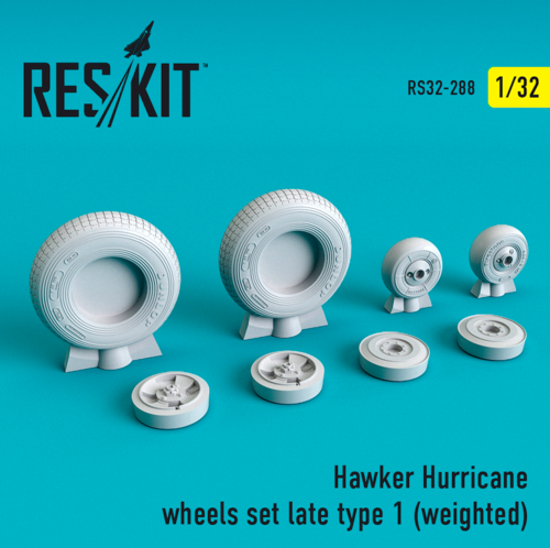 DISCONTINUED RES/KIT 32-0288 Hawker Hurricane wheels set late type 1 weighted