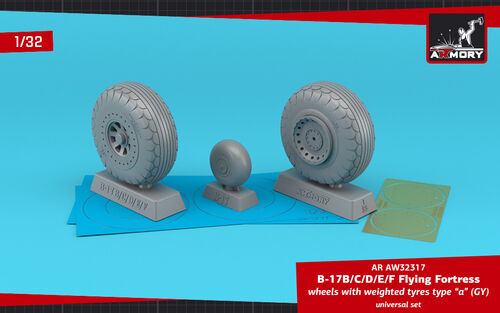 Armory Models Group AW32317 B-17B/C/D/E/F Flying Fortress wheels w/ weighted tyres type "a" (GY) & PE hubcaps