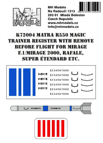 MH Models K72004 MATRA R550 MAGIC trainer register with Remove Before Flight