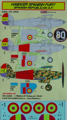 Kora Models Dec72359 Hawker Spanish Fury Republican AF