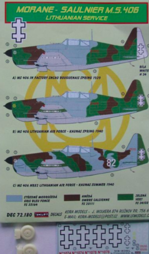 Kora Models Dec72180 Morane-Saulnier MS 406 Lithuanian service