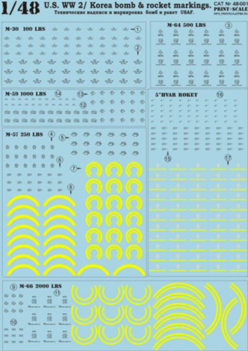 Print Scale 48-001 Technical inscriptions and marks of airbombs USAF. The second world war and Korea
