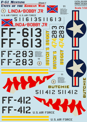 Print Scale 32-029 F-51 Mustang. Units of the Korean War. The complete set 2 leaf
