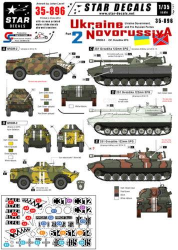 Star-Decals 35-896 Ukraine and Novorussiya # 2. BRDM-2 and 2S1 Gvozdika SPG