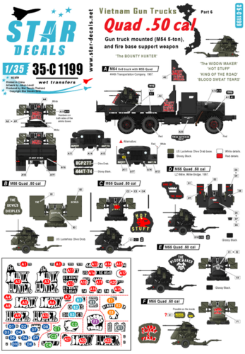 Star-Decals 35-C1199 Vietnam Gun Trucks # 6. Quad .50 cal gun truck and Quad .50s 'BOUNTY HUNTER'.