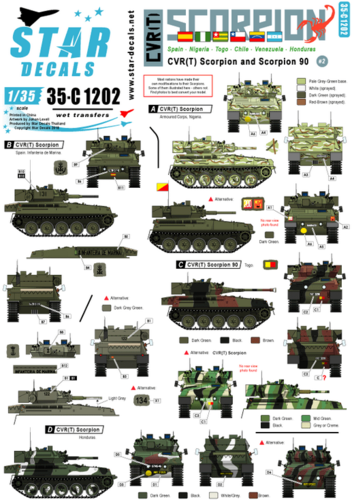 Star-Decals 35-C1202 CVR(T) Scorpion # 2. Spain, Nigeria, Togo, Chile, Venezuela, Honduras.