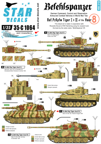 Star-Decals 35-C1064 Befehlspanzer # 8. Bef.PzKpfw Tiger I and Tiger 2 of the Heer.