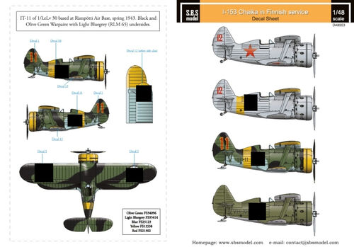 SBS Model D48003 Polikarpov I-153 Finnish Air Force WW II