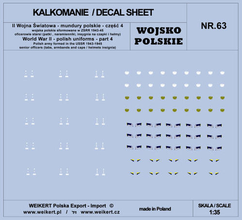 Weikert Decals DEC263 Mundury polskie - patki, naramienniki, insygnia na czapki i hełmy - cześć 4 - vol.63