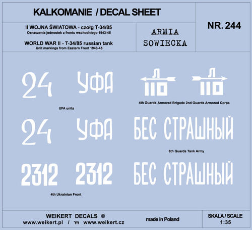 Weikert Decals DEC244 Armia Sowiecka - CZOŁG T-34/85 - front wschodni 1943-45 - vol.3