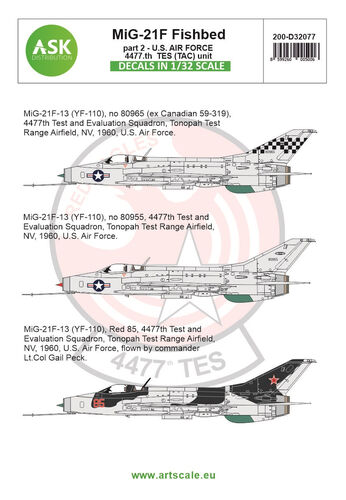 Art Scale Kit D32077 Mikoyan-Gurevich MiG-21 F-13 Fishbed Part 2 - US Air Force TES (TAC) Unit Decals