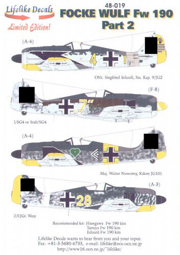 Lifelike Decals 48019 Focke-Wulf Fw-190 A (4 schemes)